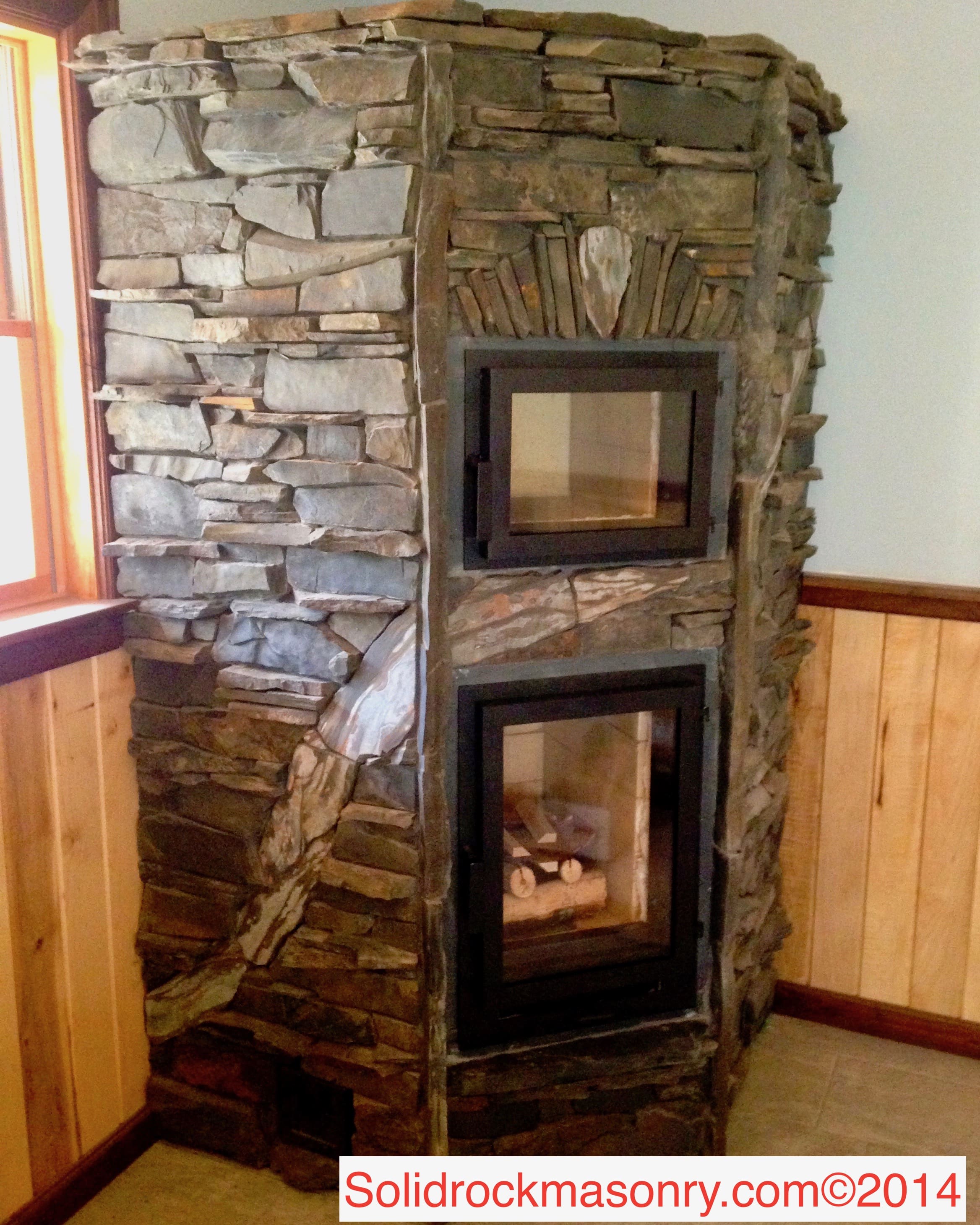 Rogotzke SR-13 corner masonry heater with white oven and heated bench ...